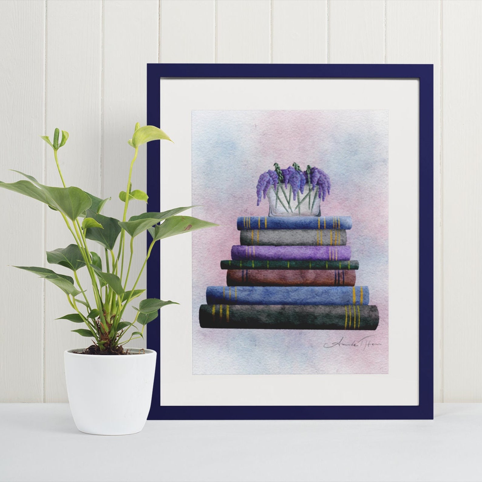 Watercolor Book Stack Art Set of 3 Bookish Art Print Set - Etsy