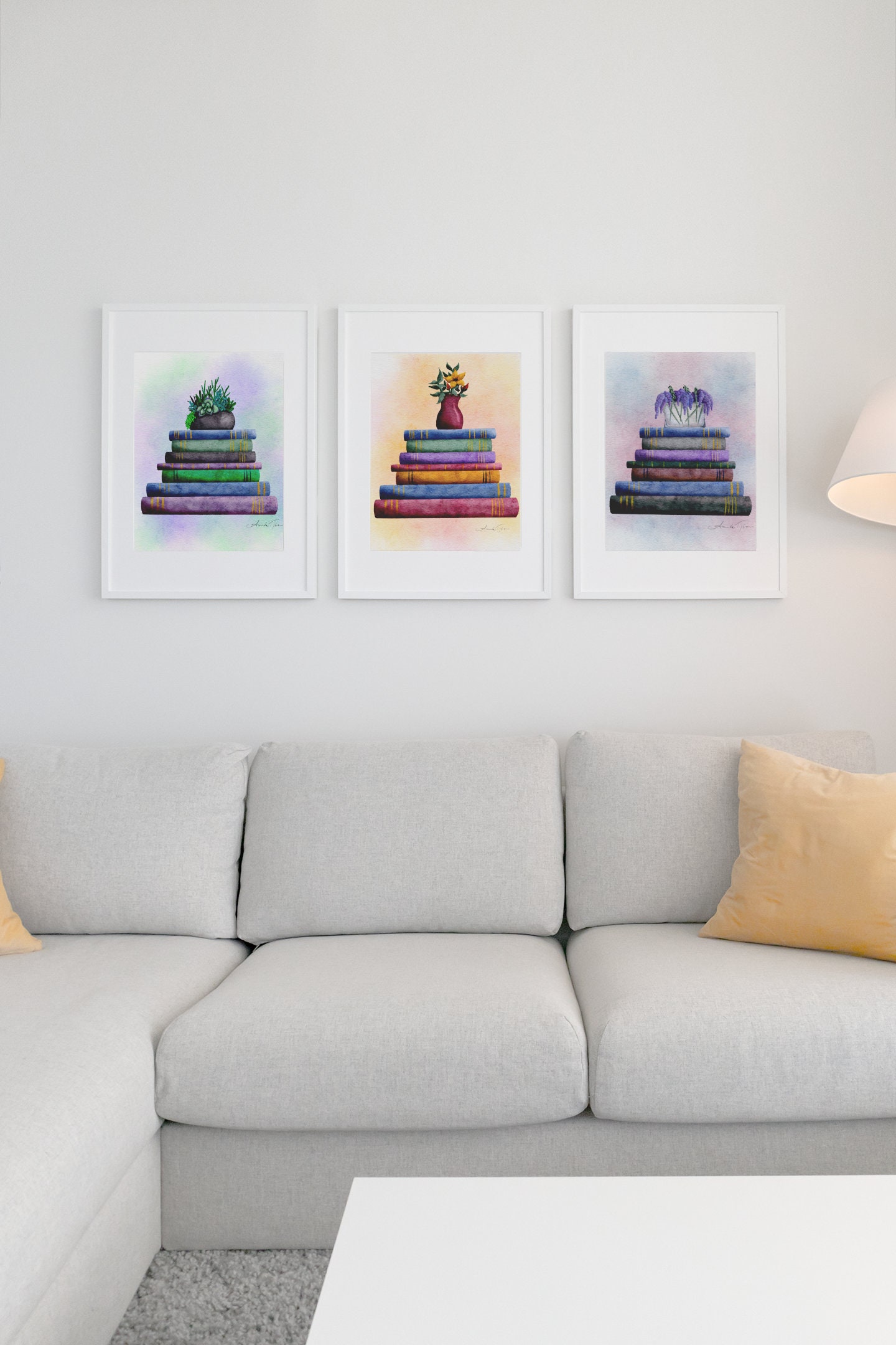Watercolor Book Stack Art Set of 3 | Bookish Art Print Set | Book ...