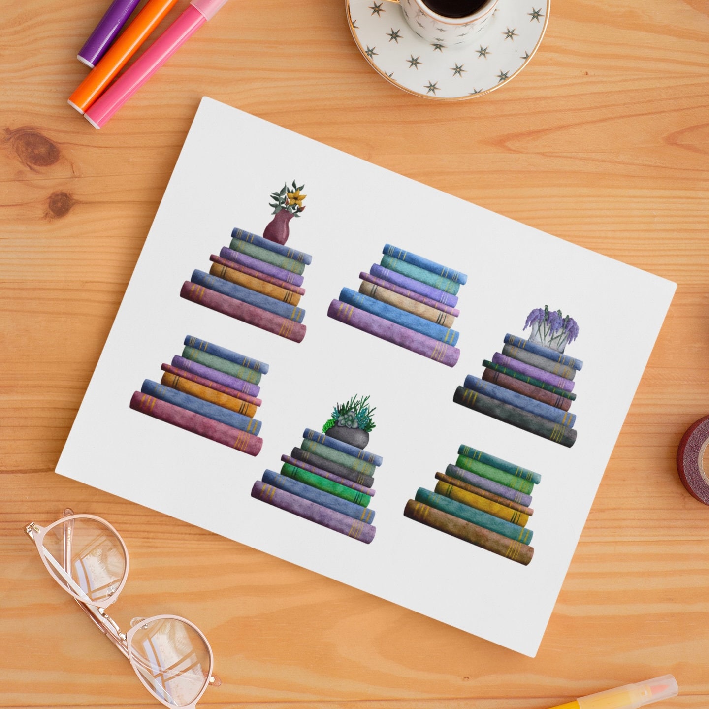 Book Stack Stickers Printable Stickers PDF Bookish Stickers Print to ...