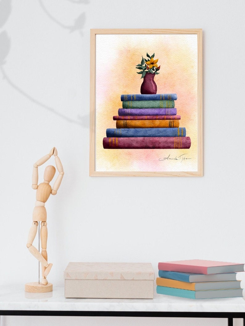 Watercolor Bookish Printable | Book Stack Art Print, for Book Lovers - Etsy