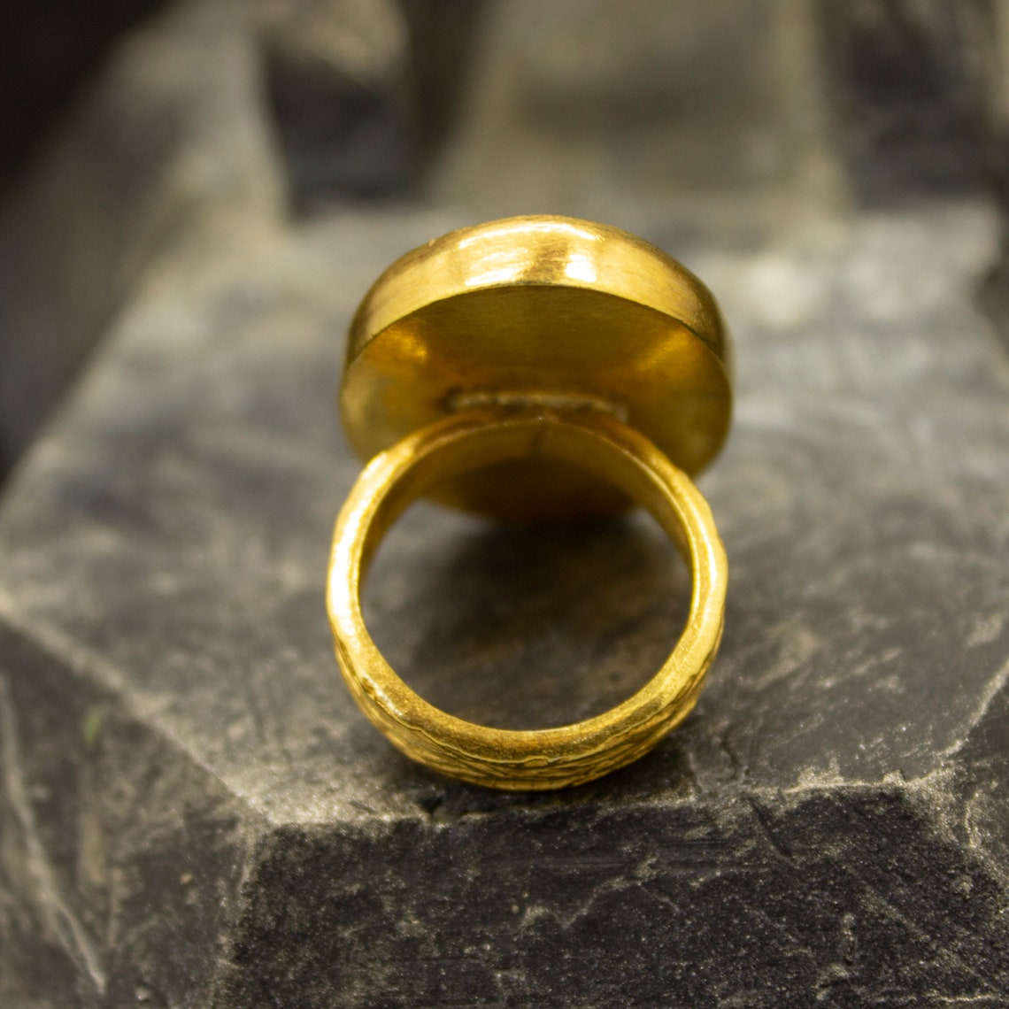 Green Lapis Lazuli Ring 24K Gold Plated Tree Bark Handmade - Etsy