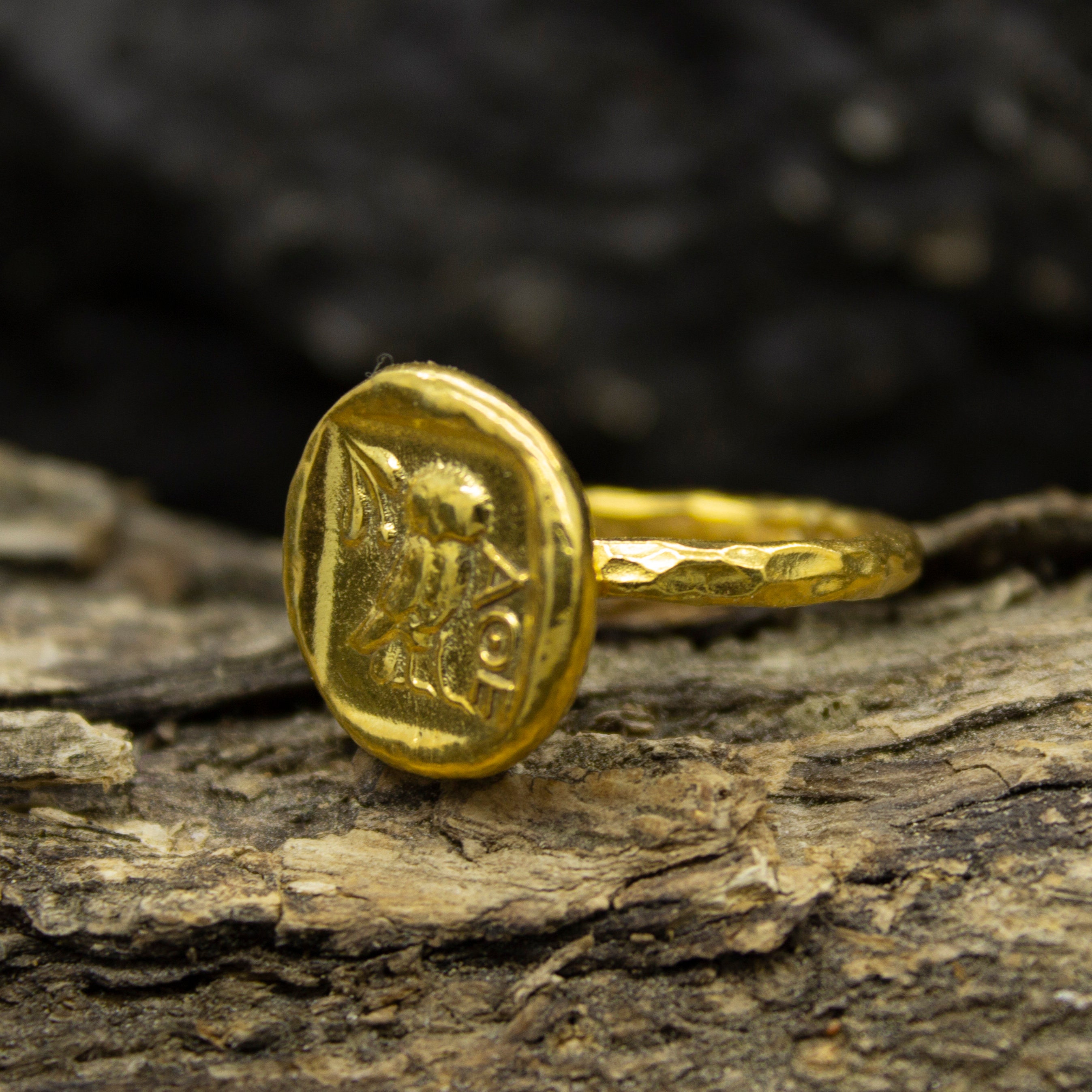 Roman Art Owl Coin Ring | 24K Gold Plated 925 Sterling Silver | Greek ...