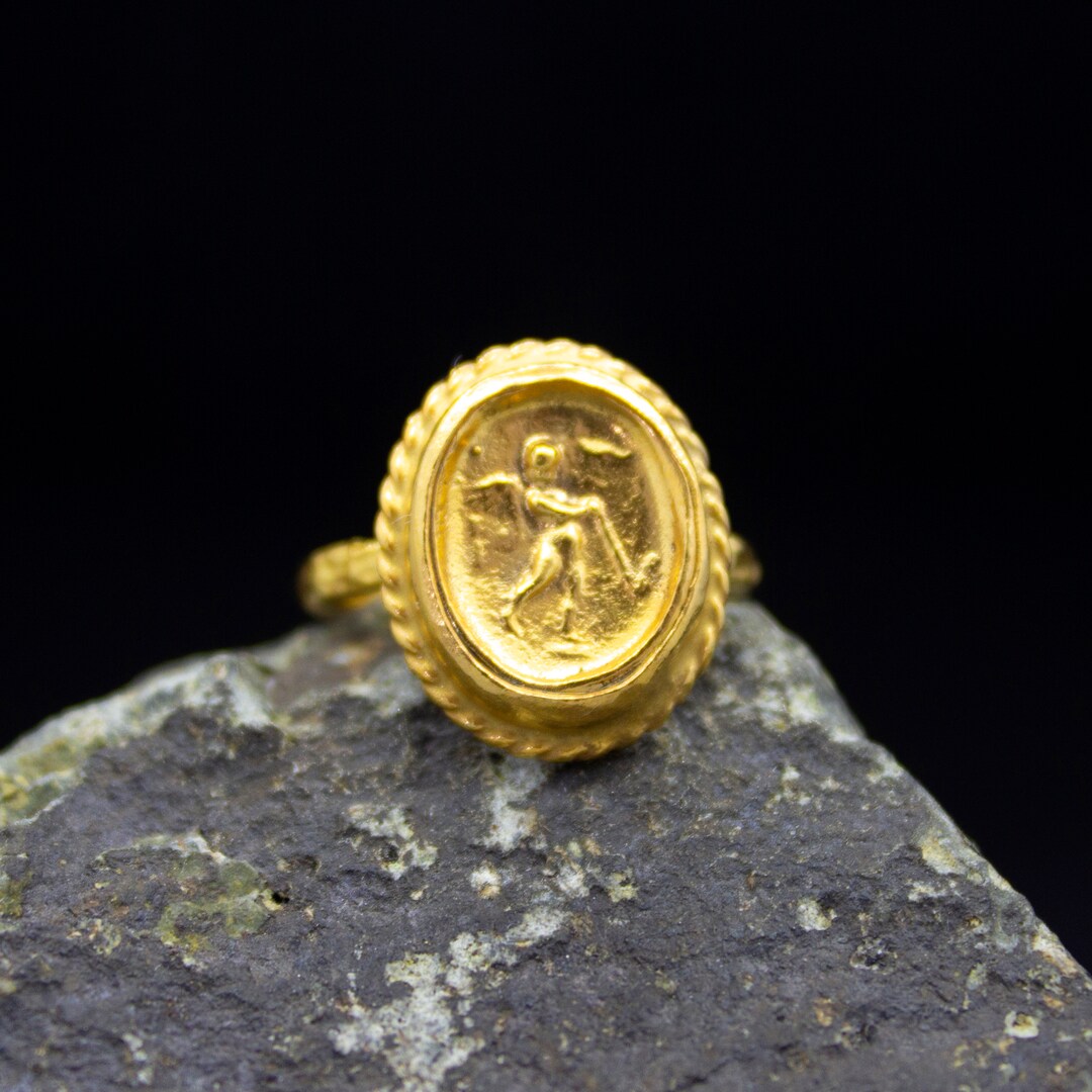 Guardian Angel Signet Ring | 24K Gold Plated 925 Sterling Silver ...