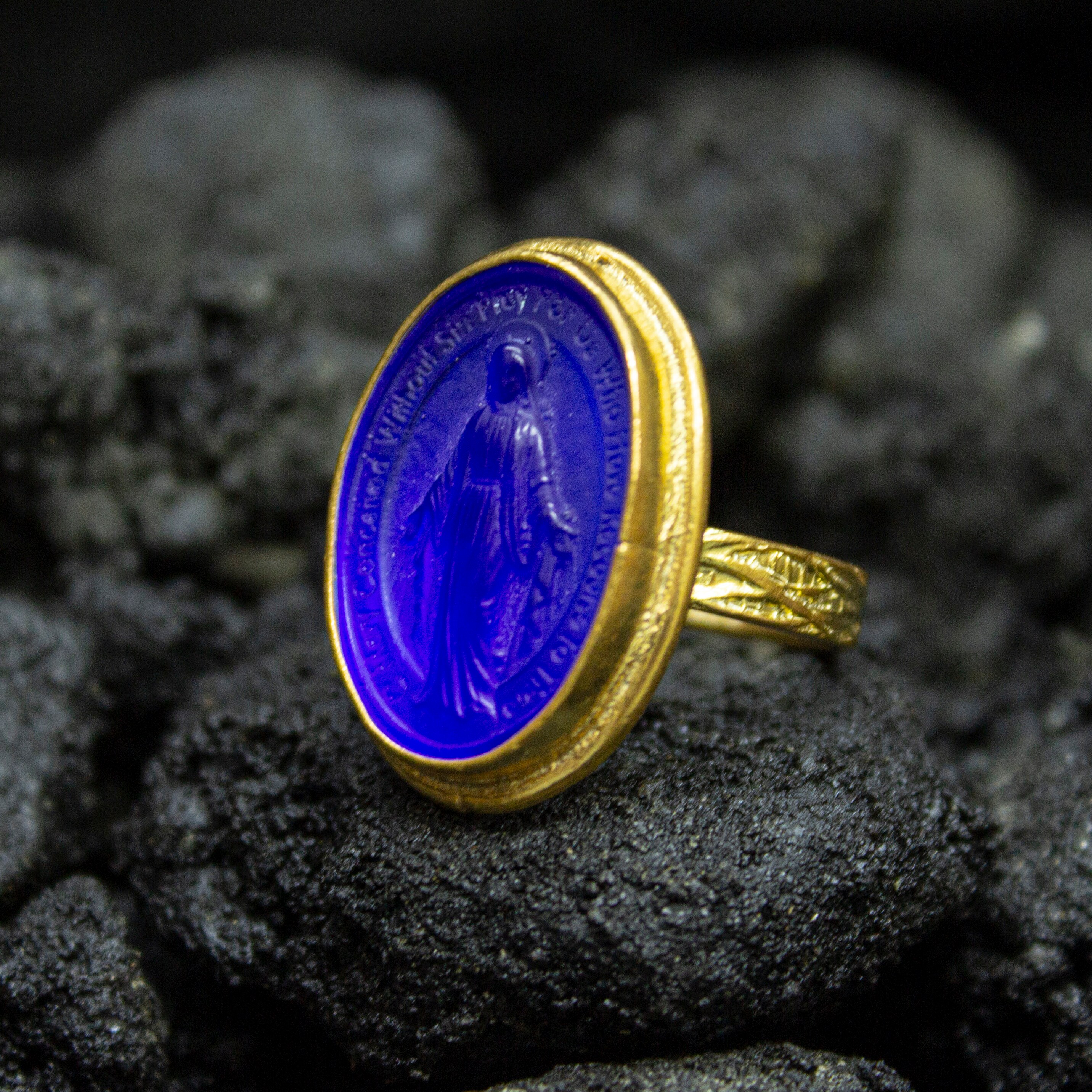 Virgin Mary Intaglio Gold Ring | 24K Gold Plated 925 Sterling Silver ...