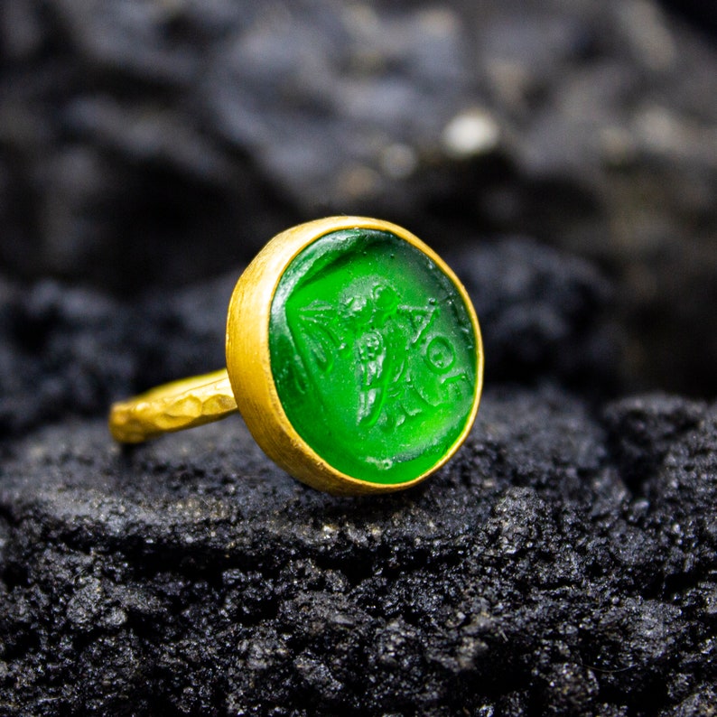 Ancient Greek Athena Owl Intaglio Glass Ring | 925 Sterling Silver ...