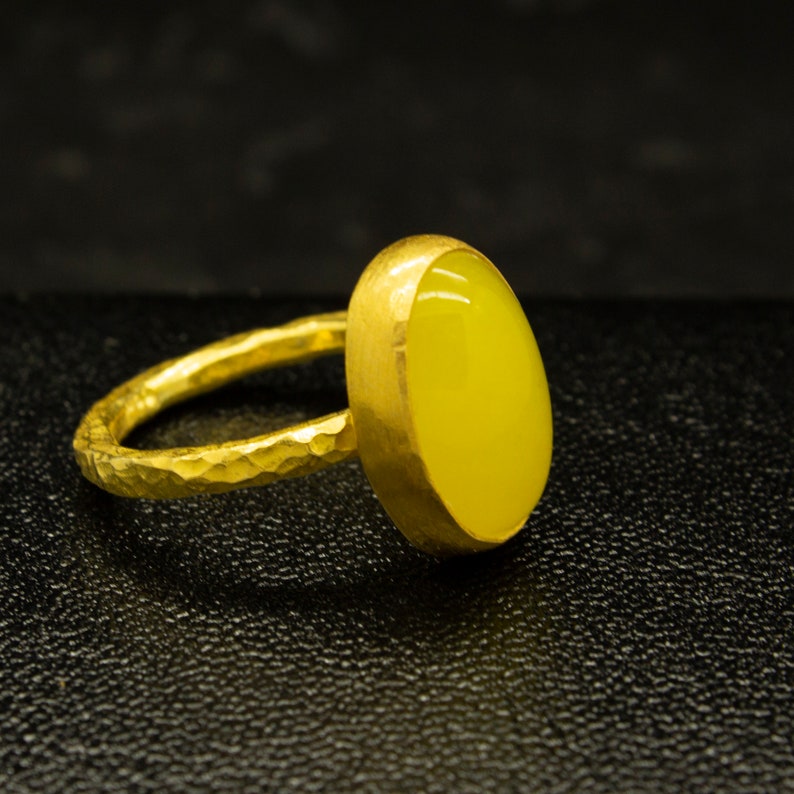 Yellow Jade Stone Ring 24K Gold Plated Handmade Stackable | Etsy