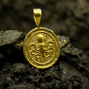 Octopus Signet Coin Medallion Pendant | 925 Sterling Silver 24K Gold ...