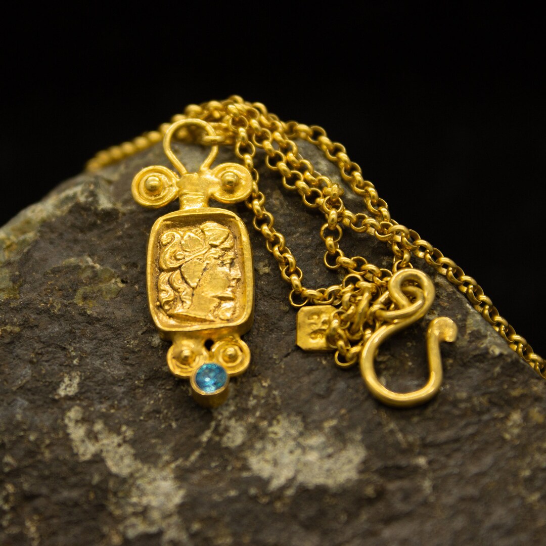 Ancient Greek Art Helene Signed Coin Necklace 925 Sterling Silver 24K ...