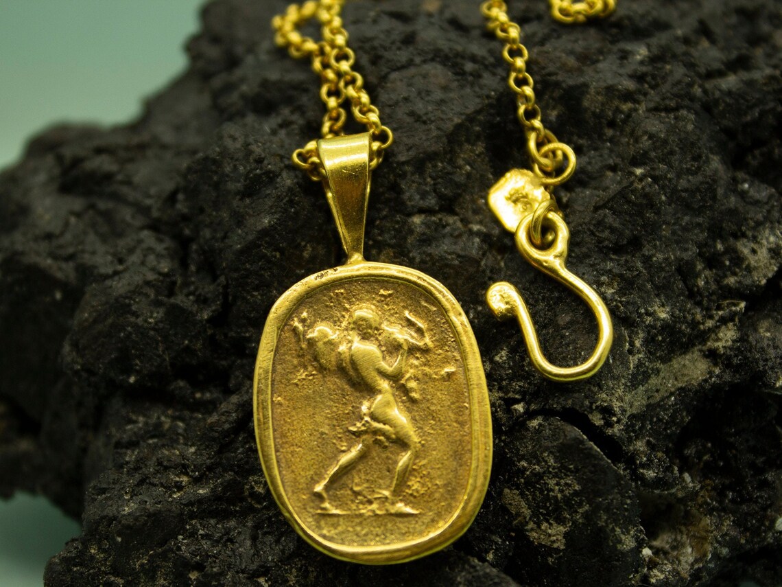 Roman Hunter Signet Pendant 925 Sterling Silver 24K Gold - Etsy
