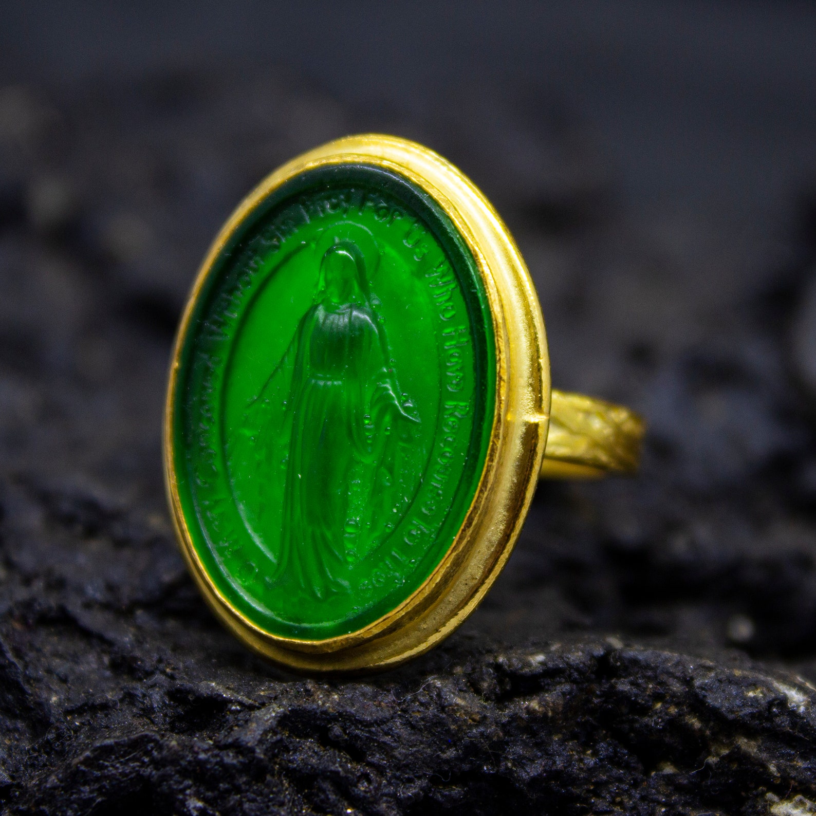 Virgin Mary Intaglio Gold Ring | 24K Gold Plated 925 Sterling Silver ...