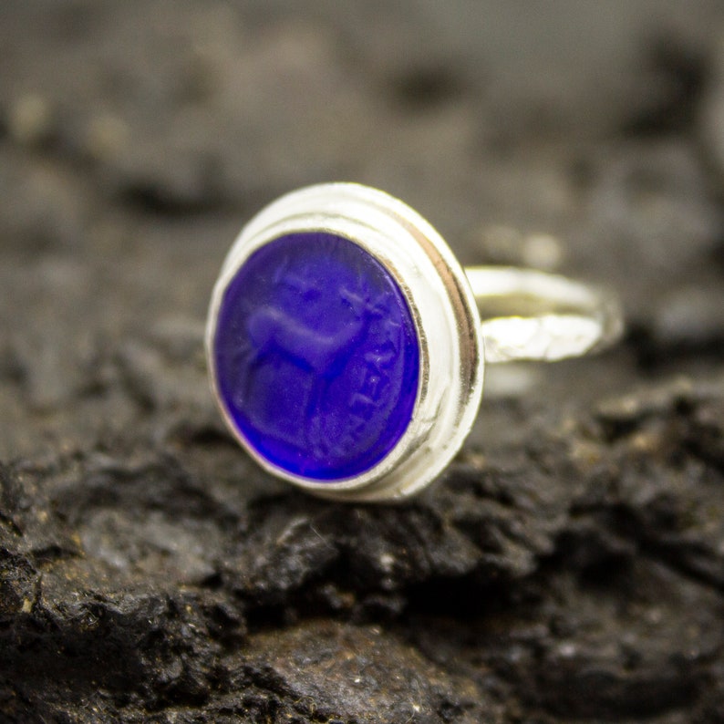 Historical Ancient Deer Intaglio Glass Ring 925 Sterling - Etsy