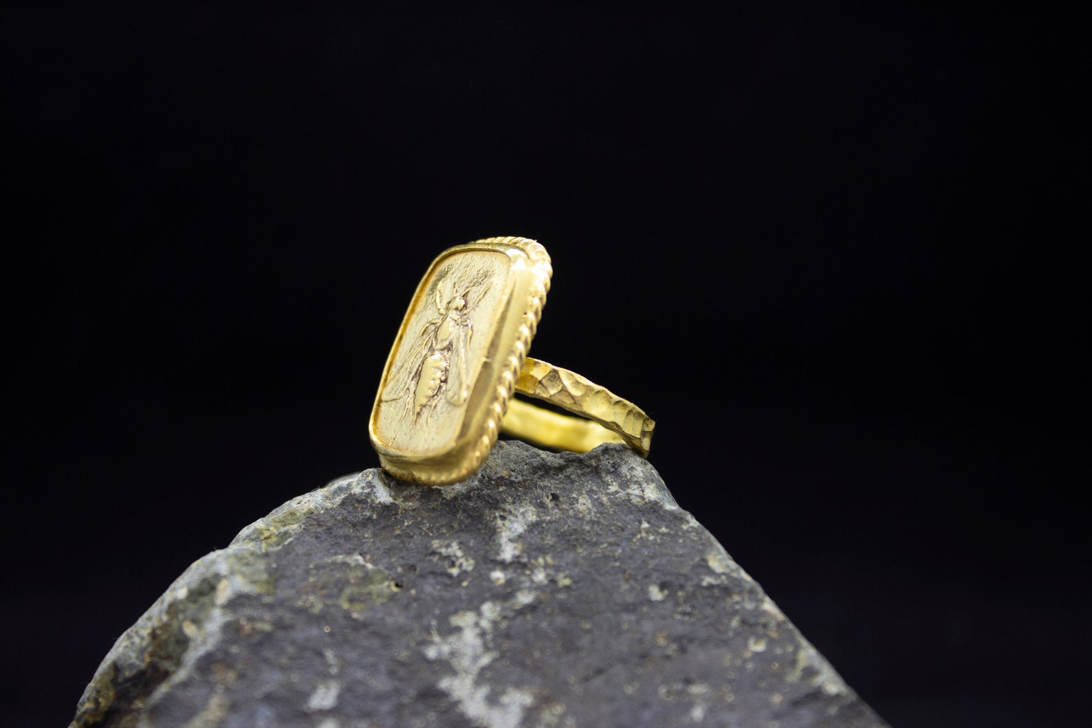 Ancient Roman Art Bee Signed Coin Ring 24K Gold Plated 925 Sterling ...