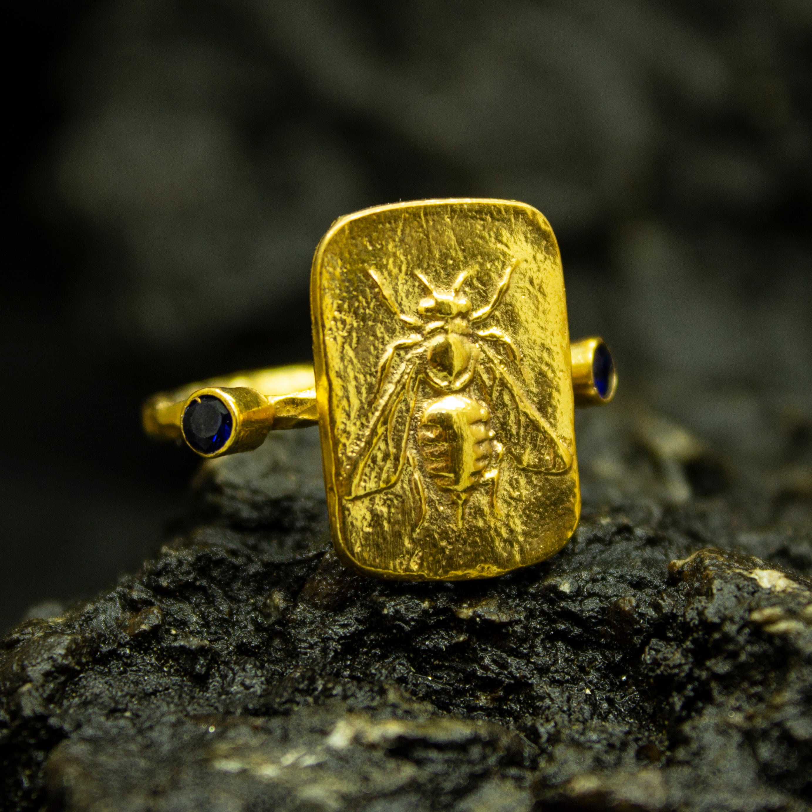 Ancient Greek Honey Bee Signet Coin Ring | 24K Gold Plated 925 Sterling ...