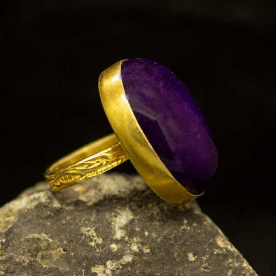 Handcrafted Purple Jade Ring 24K Gold Plated 925 Sterling - Etsy