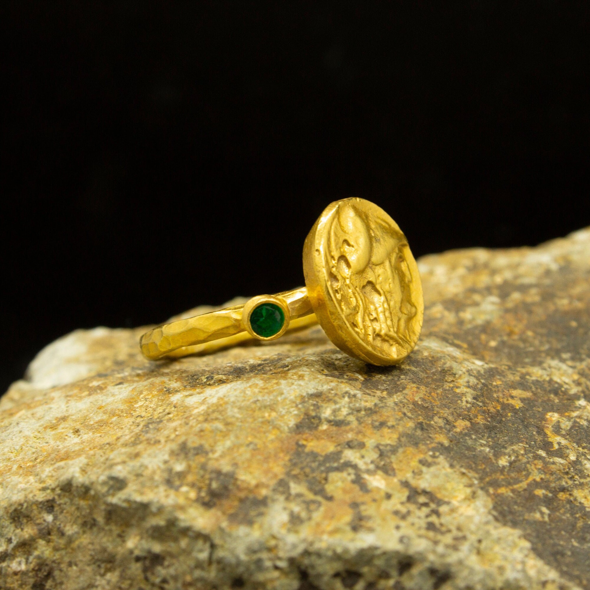 Ancient Roman Greek Athena Coin Ring | 24K Gold Plated 925 Sterling ...