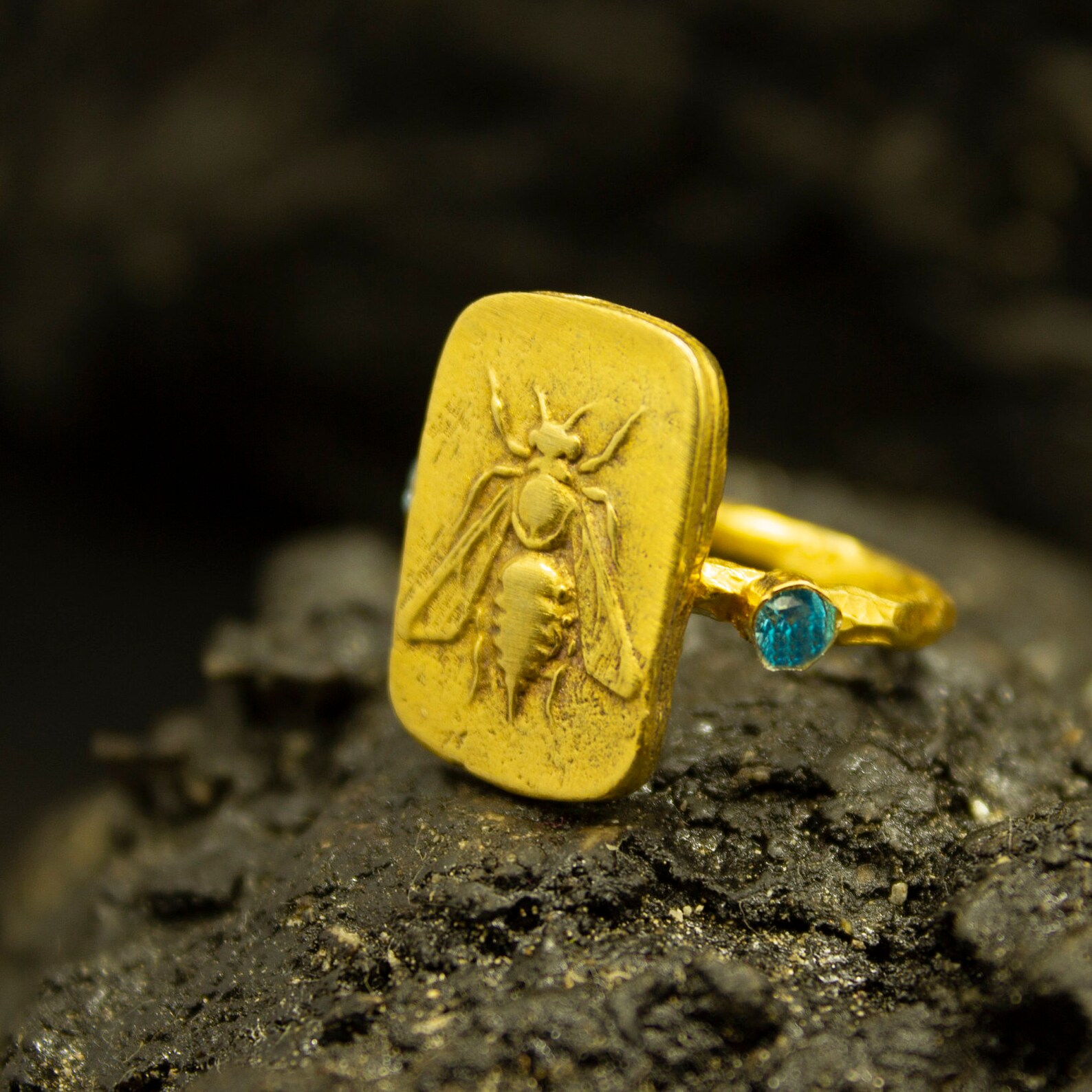 Ancient Greek Art Honey Bee Coin Ring | 24K Gold Plated 925 Sterling ...