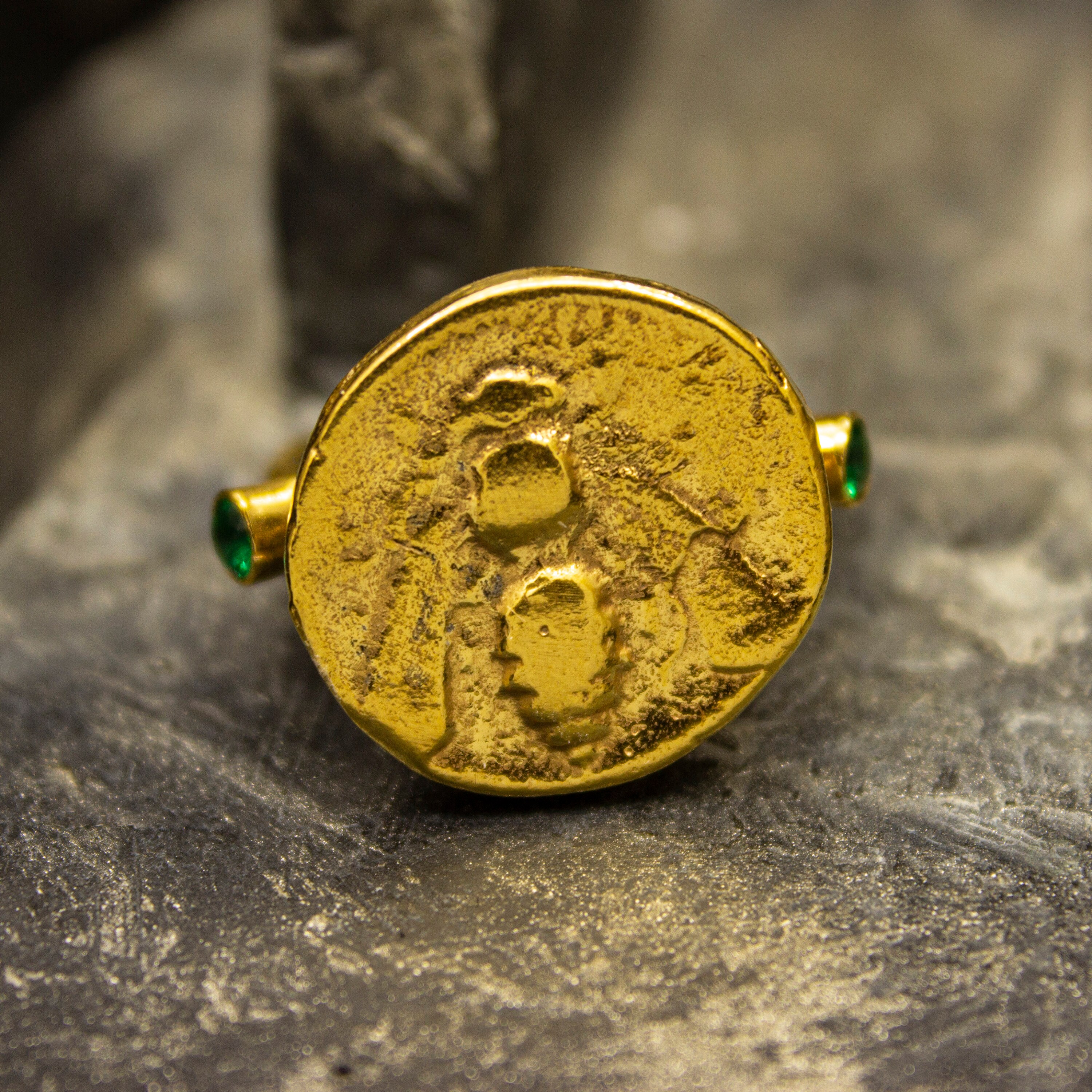 Roman Coin Honey Bee Signed Ring | 24K Gold Plated 925 Sterling Silver ...