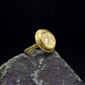 Ancient Roman Art Owl Signed Coin Ring 24K Gold Plated 925 Sterling ...