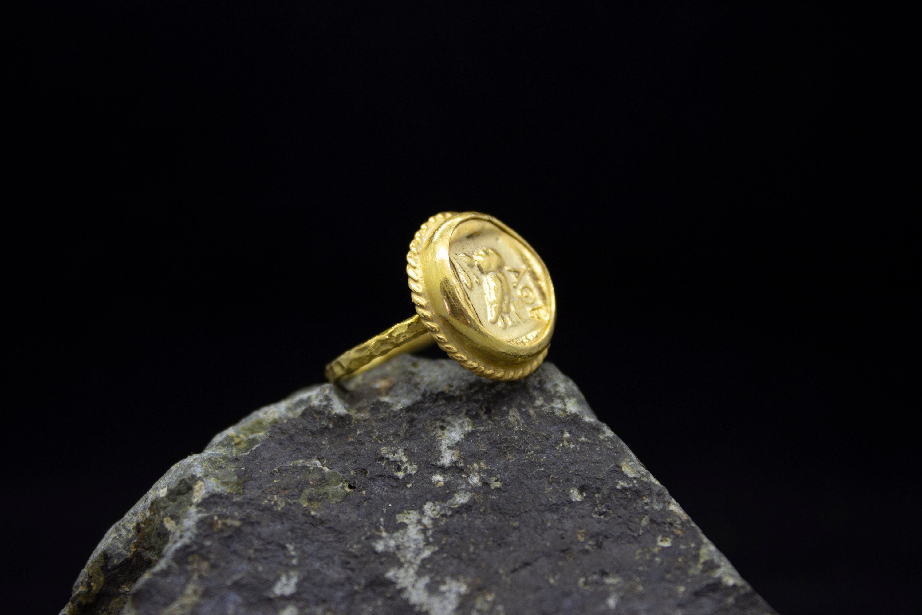 Ancient Roman Art Owl Signed Coin Ring 24K Gold Plated 925 Sterling ...