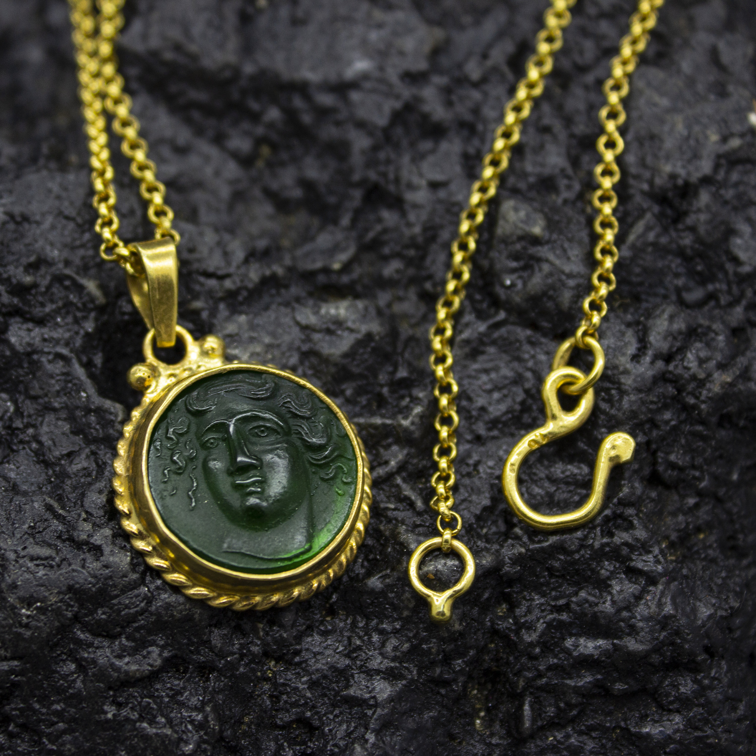 Greek Medusa Intaglio Venetian Glass Necklace | 925 Sterling Silver ...