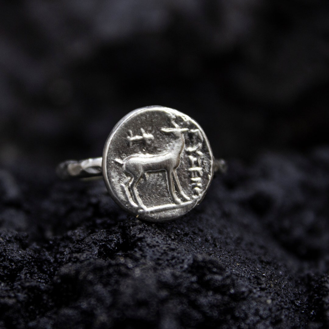 Ancient Greek Deer Coin Ring | 24K Gold Plated 925 Sterling Silver ...