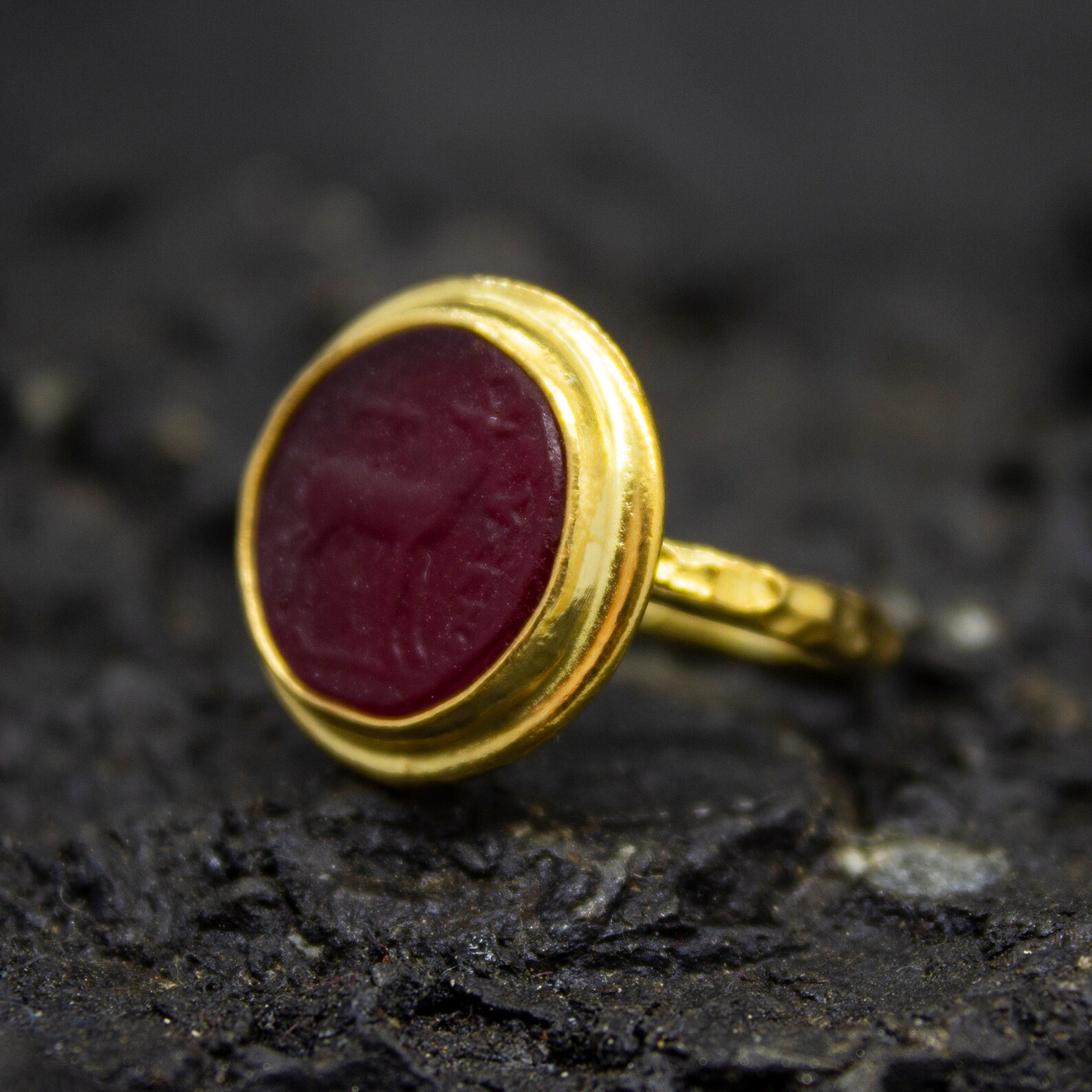 Historical Greek Deer Intaglio Glass Ring | 925 Sterling Silver ...