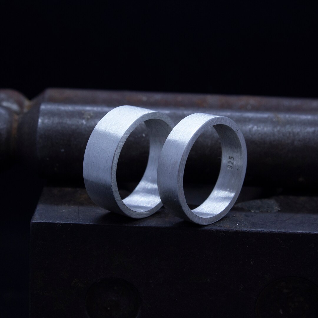 Matching Wedding Rings 925 Sterling Silver Satin Finish Matte Men Women ...