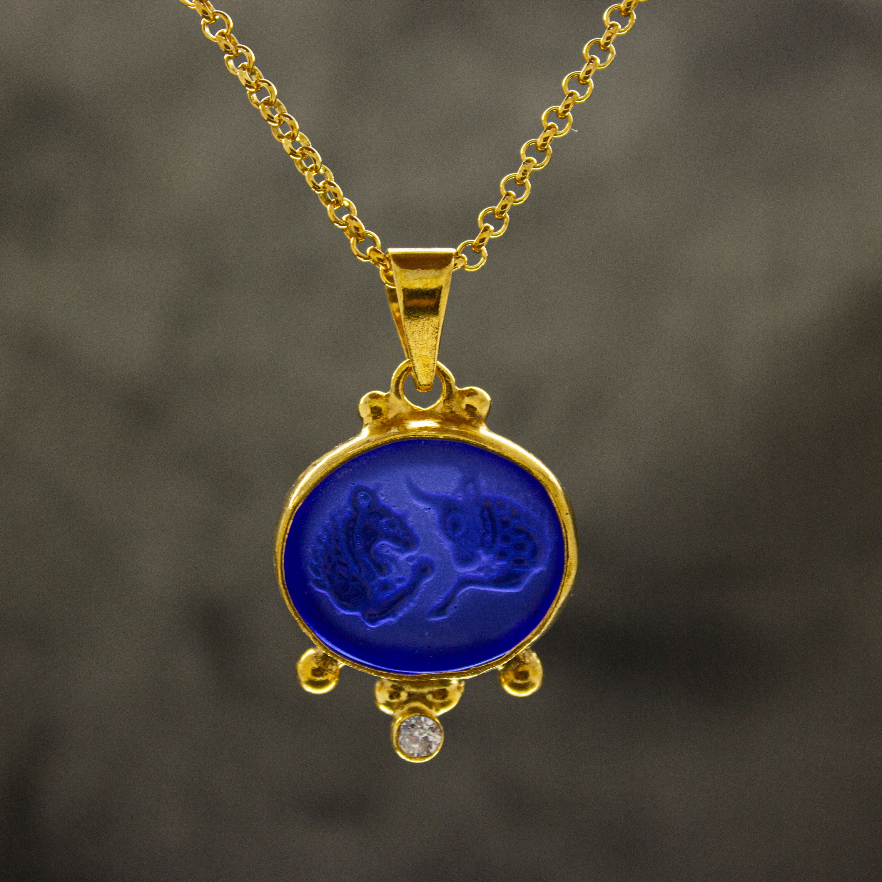 Ancient Lydia Lion and Bull Intaglio Necklace | 925 Sterling Silver ...