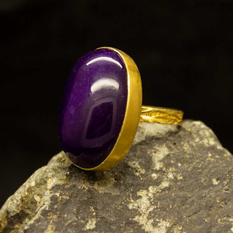 Handcrafted Purple Jade Ring | 24K Gold Plated 925 Sterling Silver ...