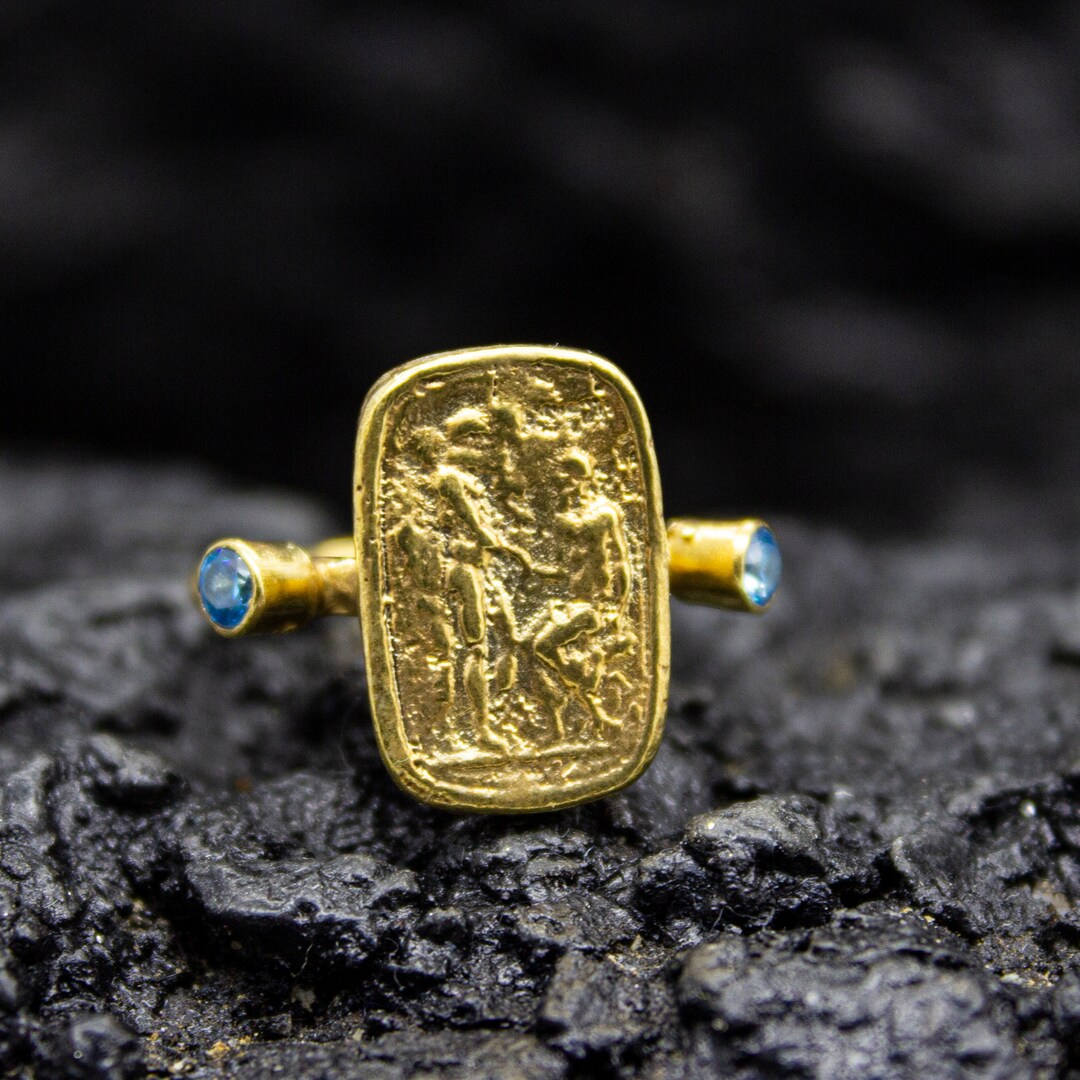 Vintage Roman Signet Ring | Gold Plated | Ancient Greek Human Ring ...