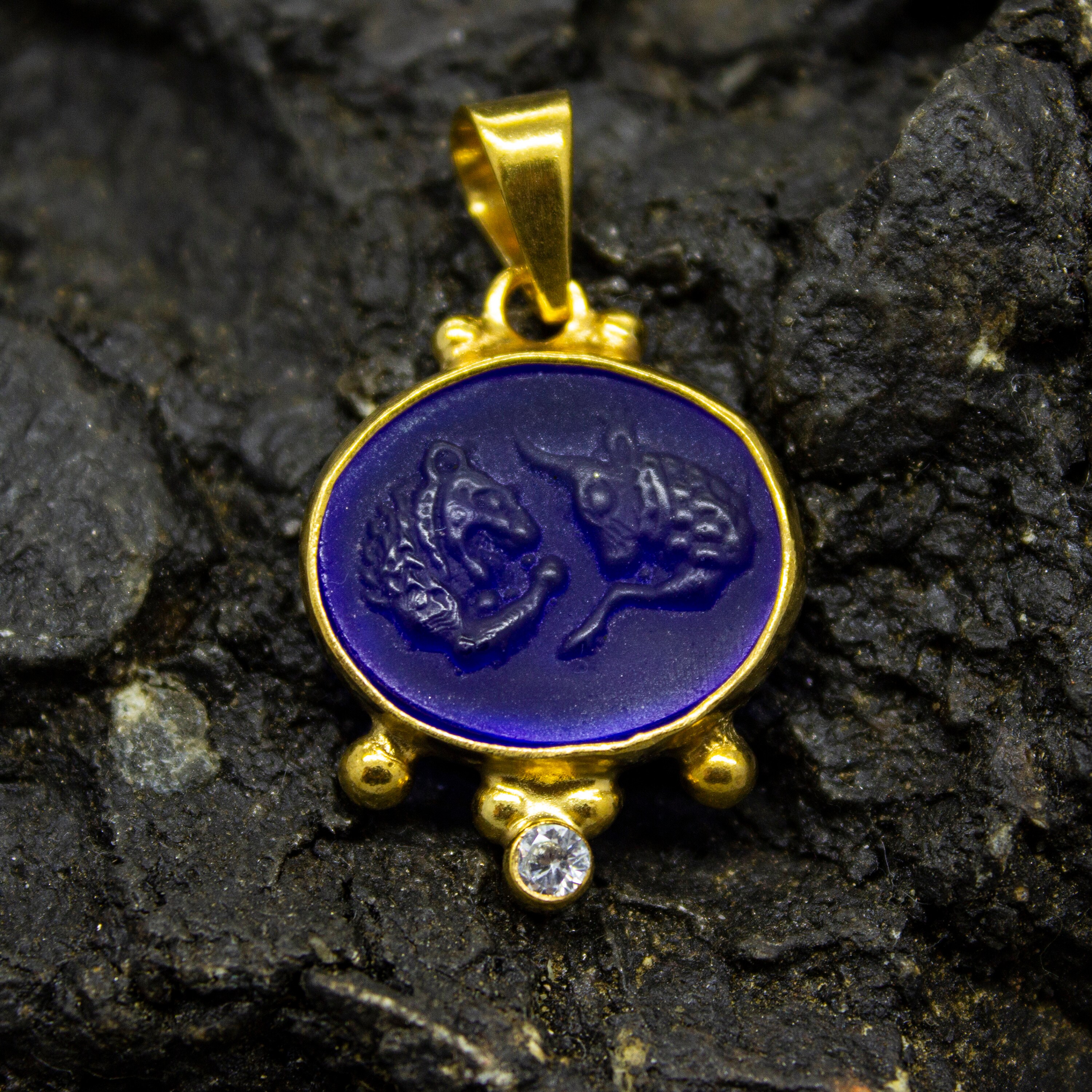 Ancient Lydia Lion and Bull Intaglio Necklace 925 Sterling | Etsy