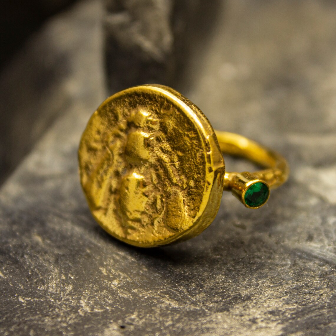 Roman Coin Honey Bee Signed Ring | 24K Gold Plated 925 Sterling Silver ...