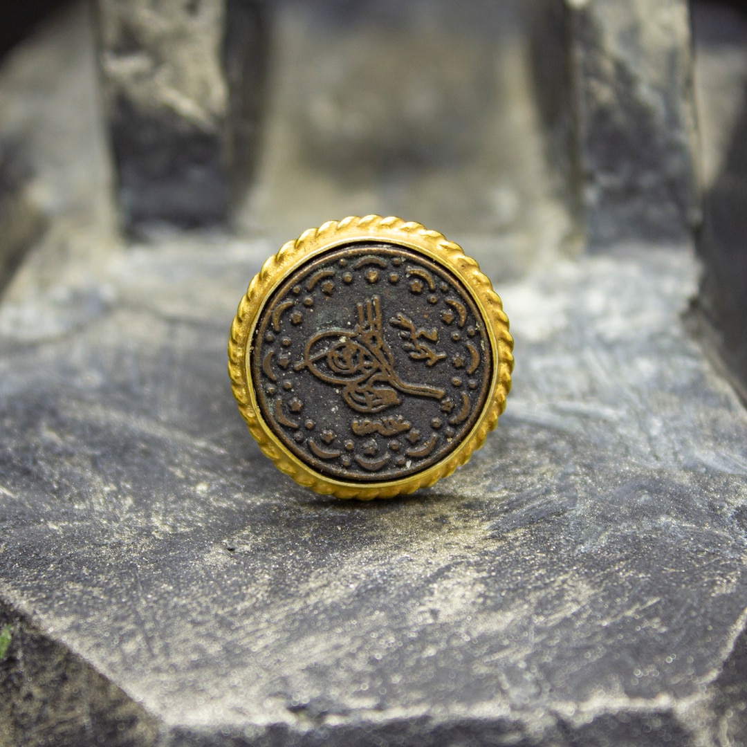 Ottoman Signet Coin Ring | 24K Gold Plated 925 Sterling Silver ...