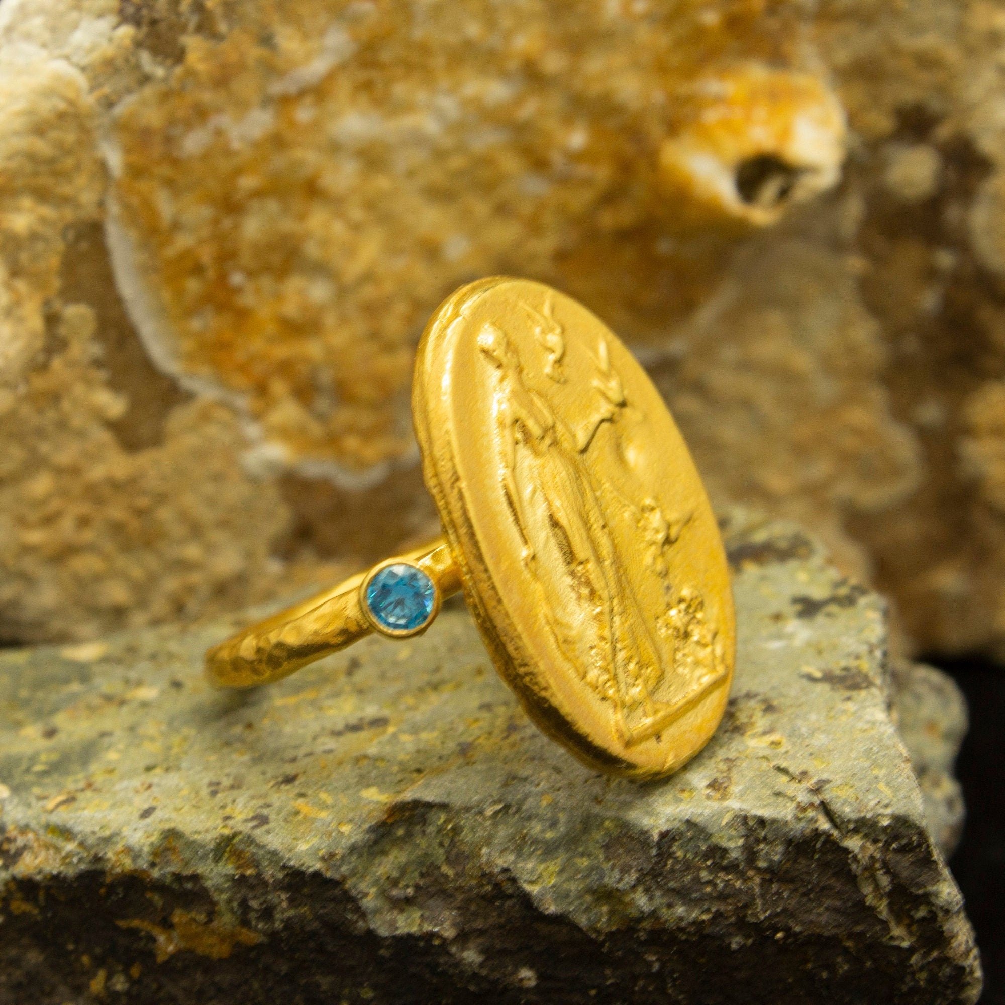 Ancient Roman Greek Art Signed Coin Ring 24K Gold Plated 925 Sterling ...