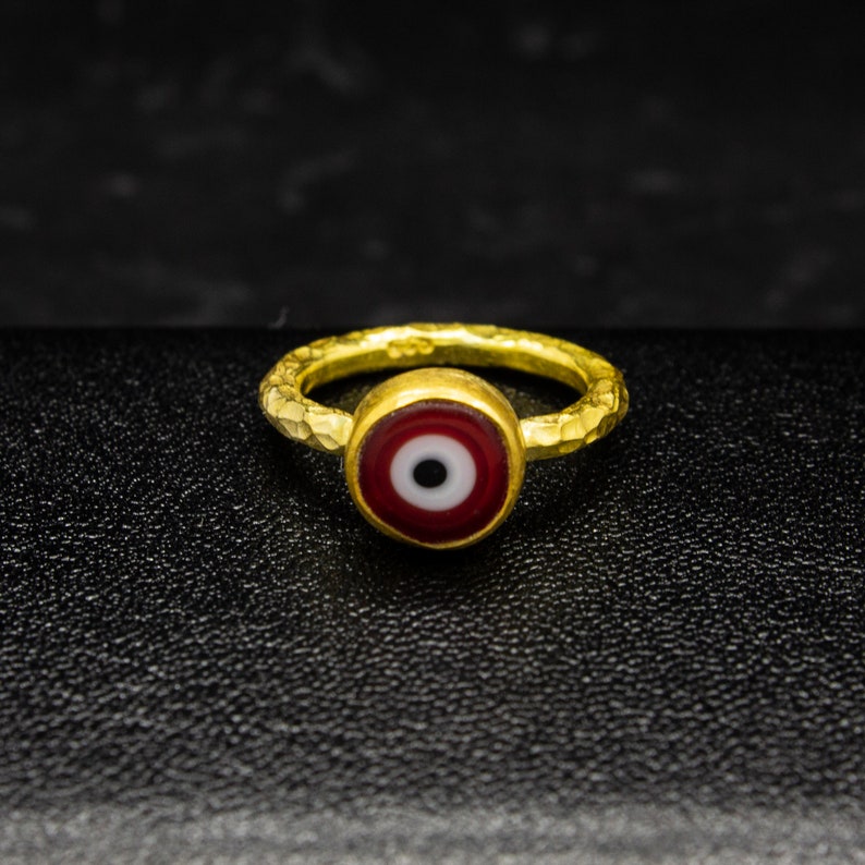 Red Evil Eye Ring Protection Gold Hammered Ring 925 - Etsy