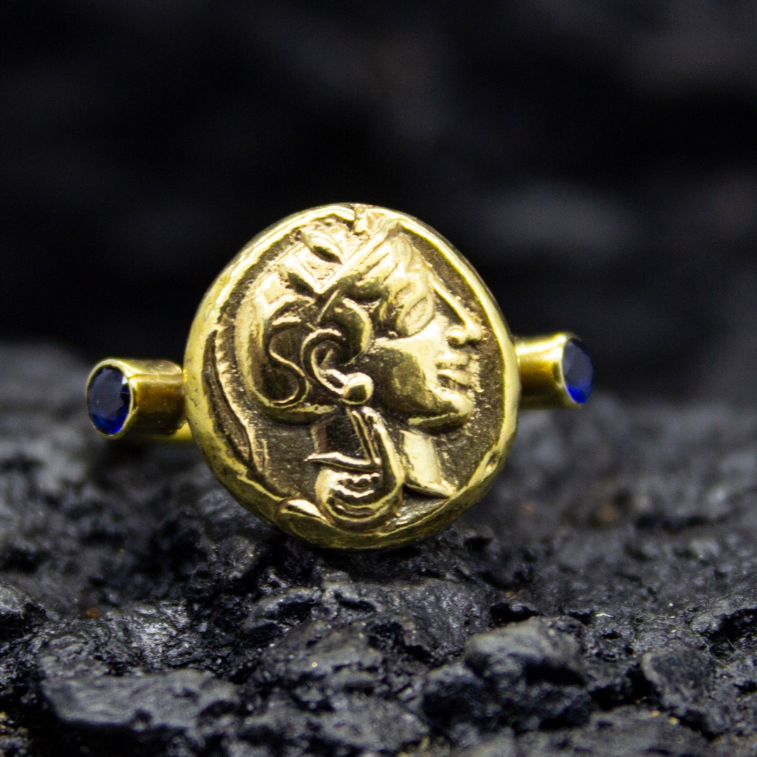 Ancient Greek Goddess Athena Ring | 24K Gold Plated 925 Sterling Silver | Athena Coin Siver Ring ...