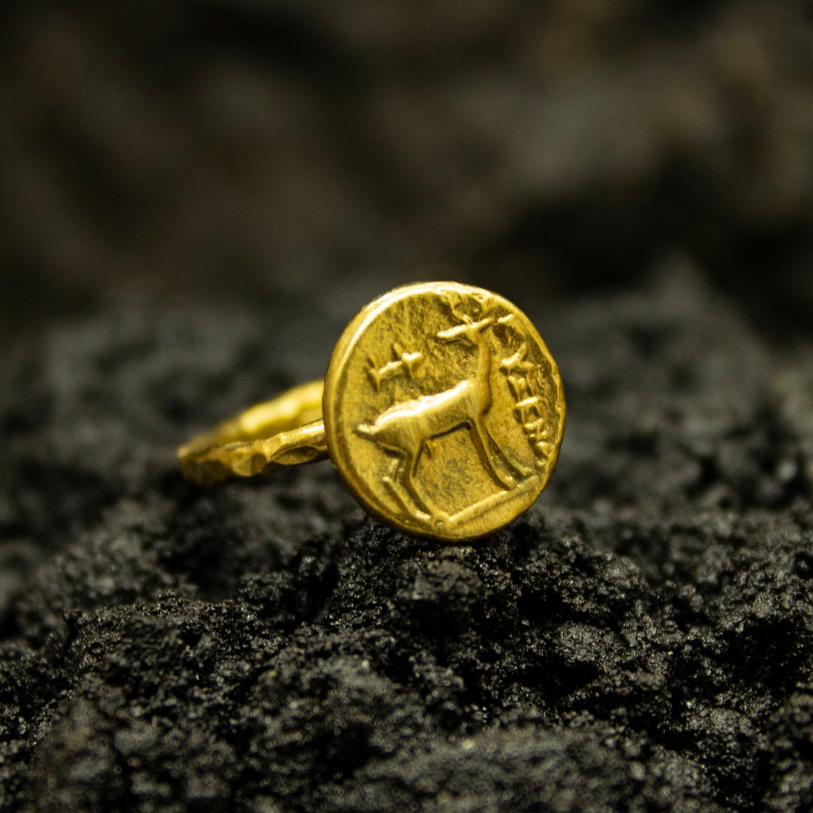 Historical Ancient Greek Deer Coin Ring | 24K Gold Plated 925 Sterling ...
