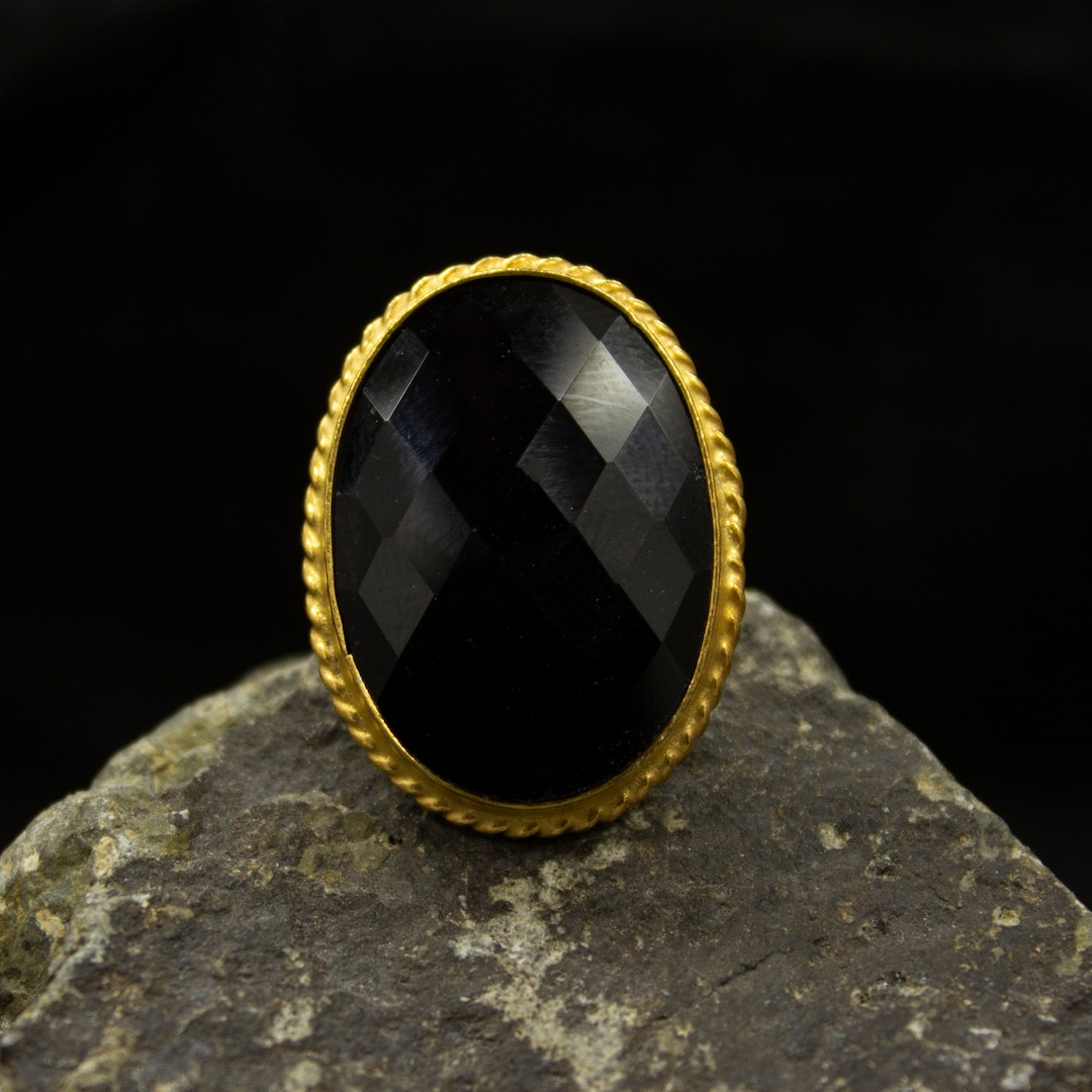 Ancient Black Onyx Ring | 925 Sterling Silver 24K Gold Plated | Gothic ...