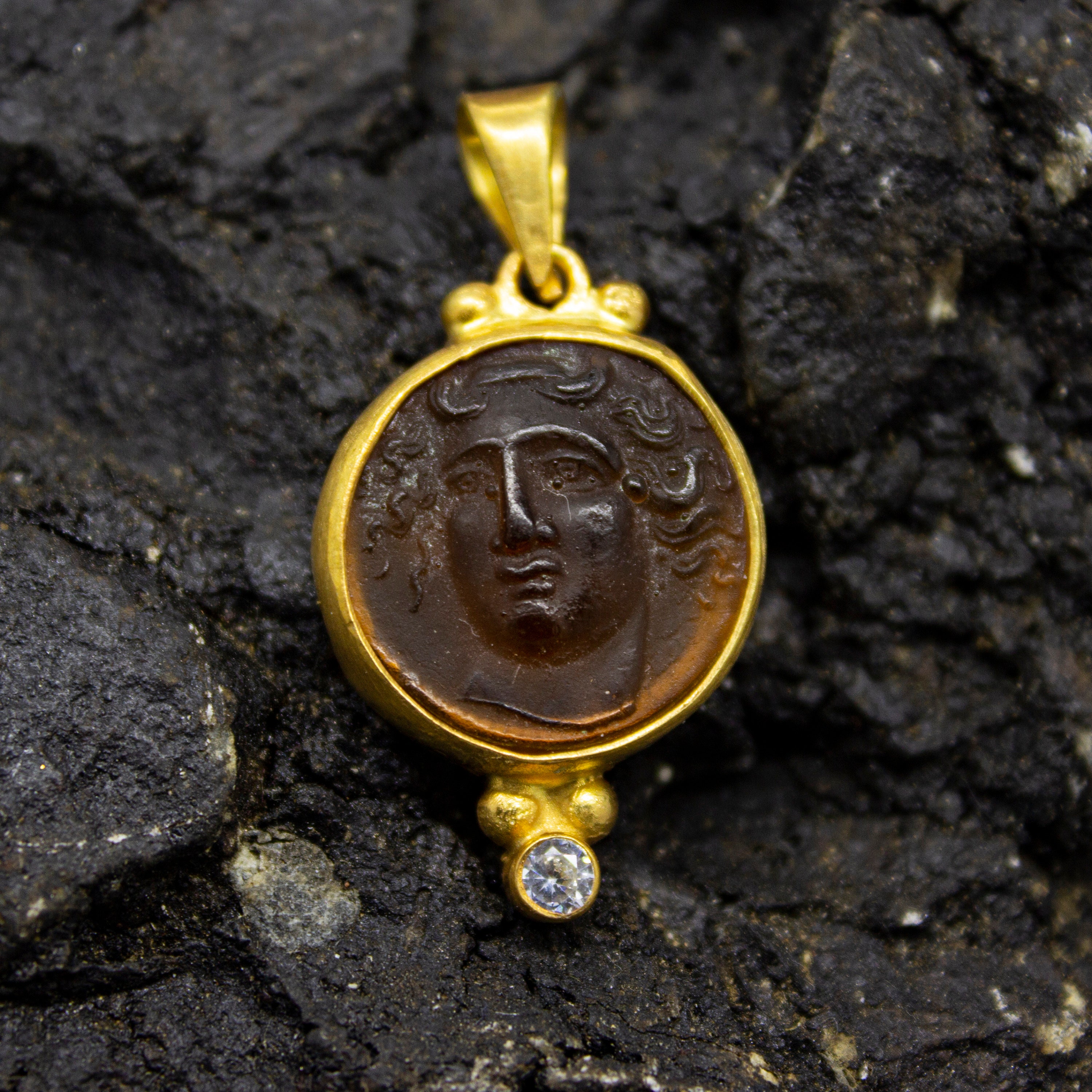 Greek Medusa Intaglio Venetian Glass Necklace | 925 Sterling Silver ...