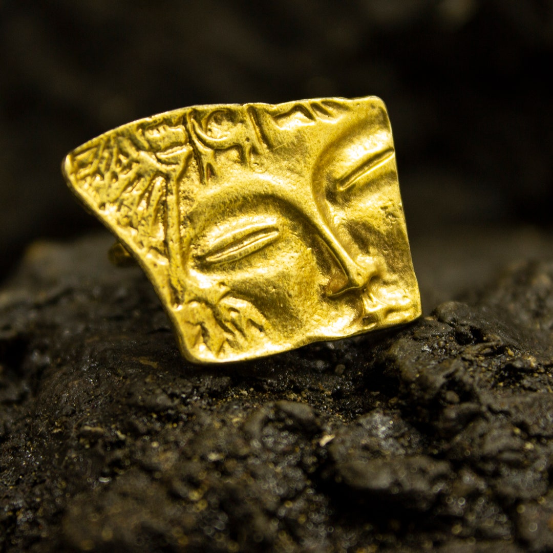 Ancient Greek Goddess Face Gold Ring | 925 Sterling Silver | Greek Face ...
