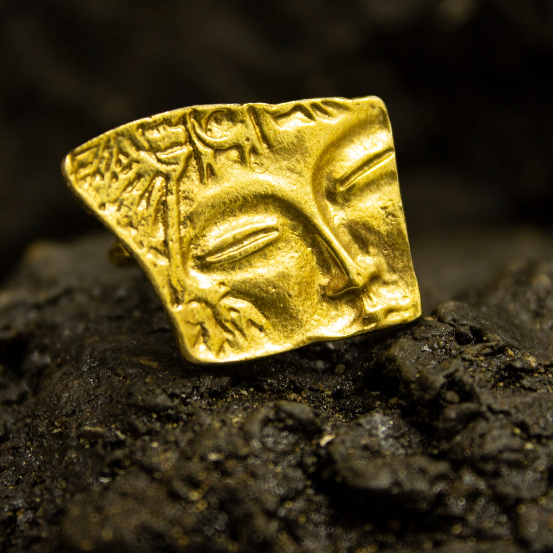 Ancient Greek Goddess Face Gold Ring 925 Sterling Silver - Etsy