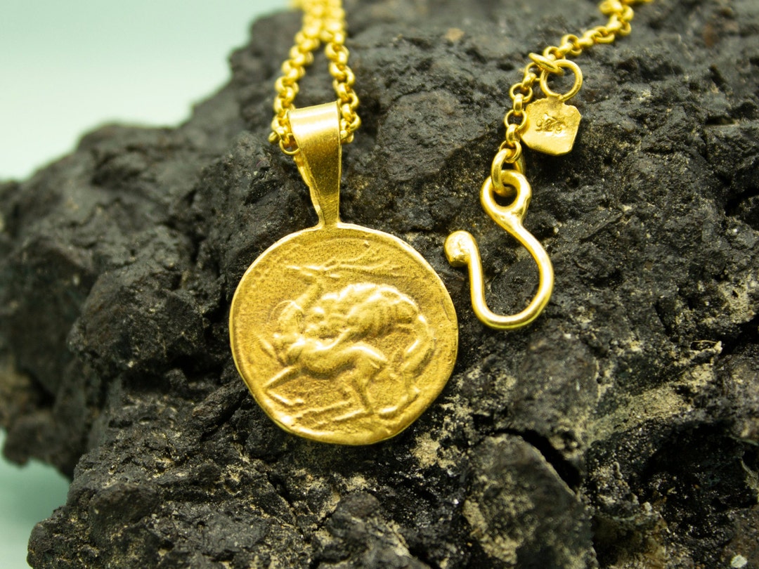 Ancient Greek Deer Necklace | 24K Gold Plated | Medallion Signet ...