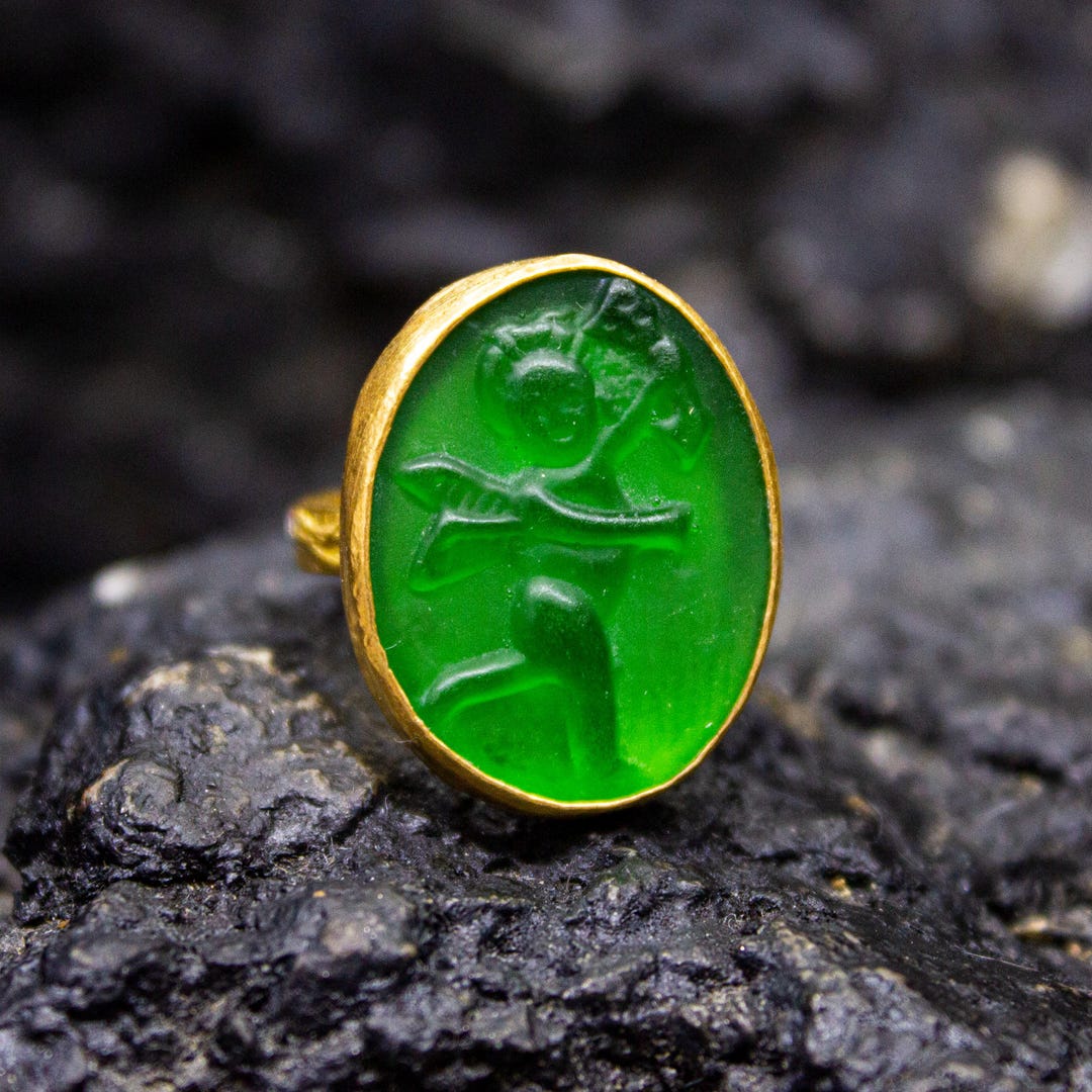 Guardian Angel Signet Intaglio Glass Ring | 925 Sterling Silver ...