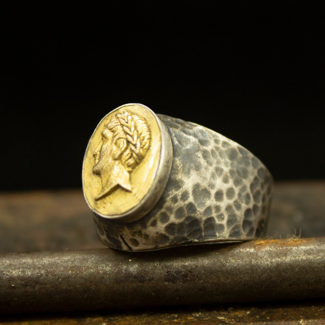 Roman Caesar Coin Signet Ring Two Tone King Ring 925 | Etsy