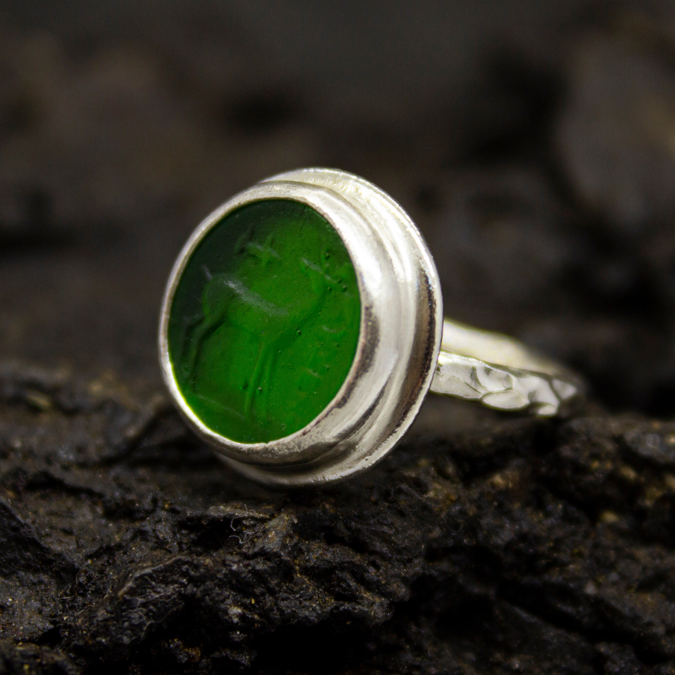 Ancient Greek Deer Intaglio Glass Ring | 925 Sterling Silver ...
