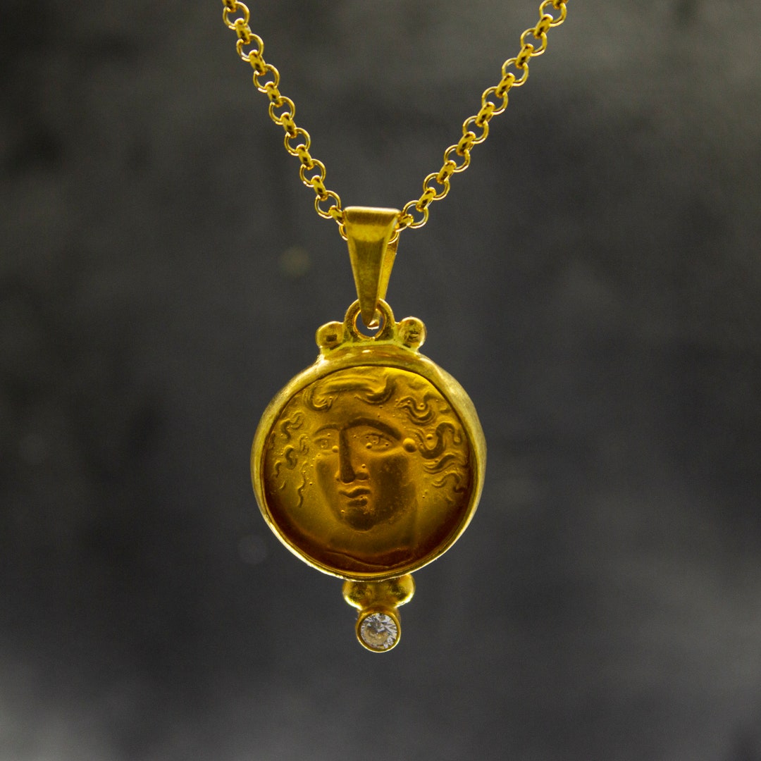 Greek Medusa Intaglio Venetian Glass Necklace | 925 Sterling Silver ...