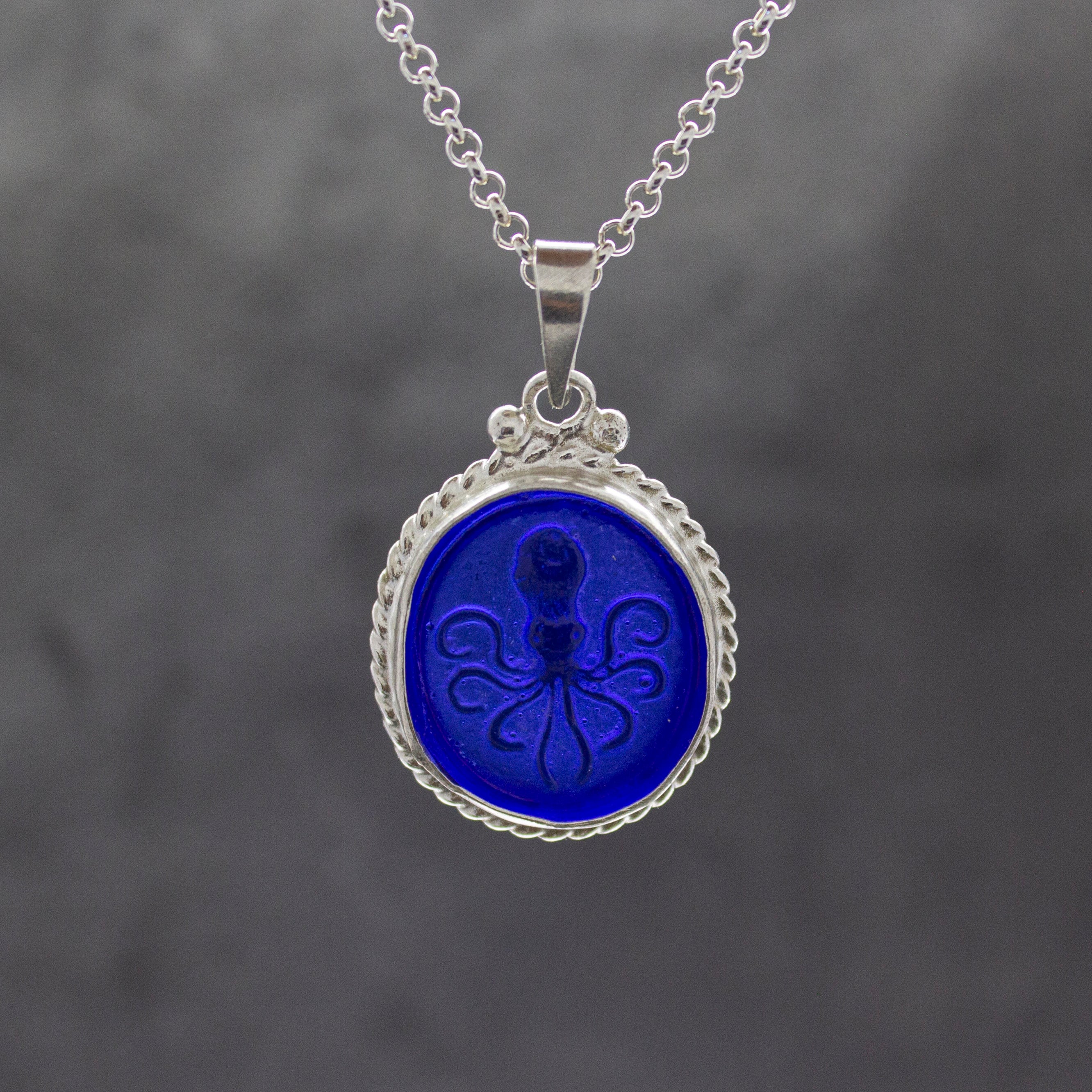 Ancient Octopus Kraken Intaglio Glass Necklace 925 Sterling - Etsy