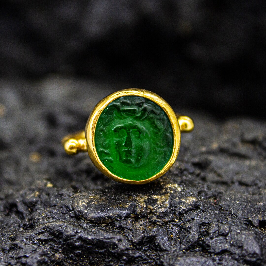 Greek Medusa Intaglio Glass Signet Ring | 925 Sterling Silver | Ancient ...