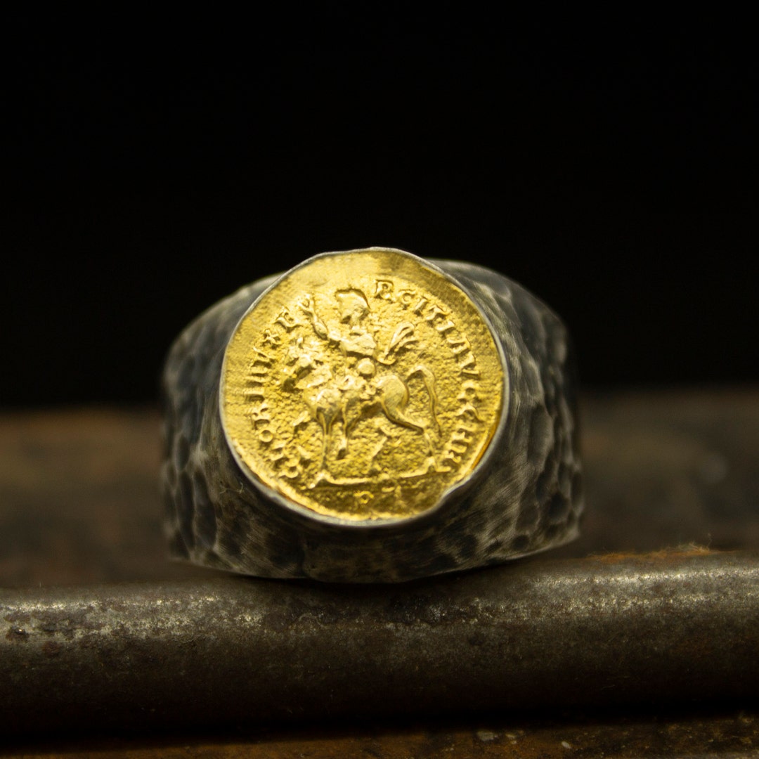 Greek Art Soldier Silver Ring | 24K Gold Plated 925 Sterling Silver ...