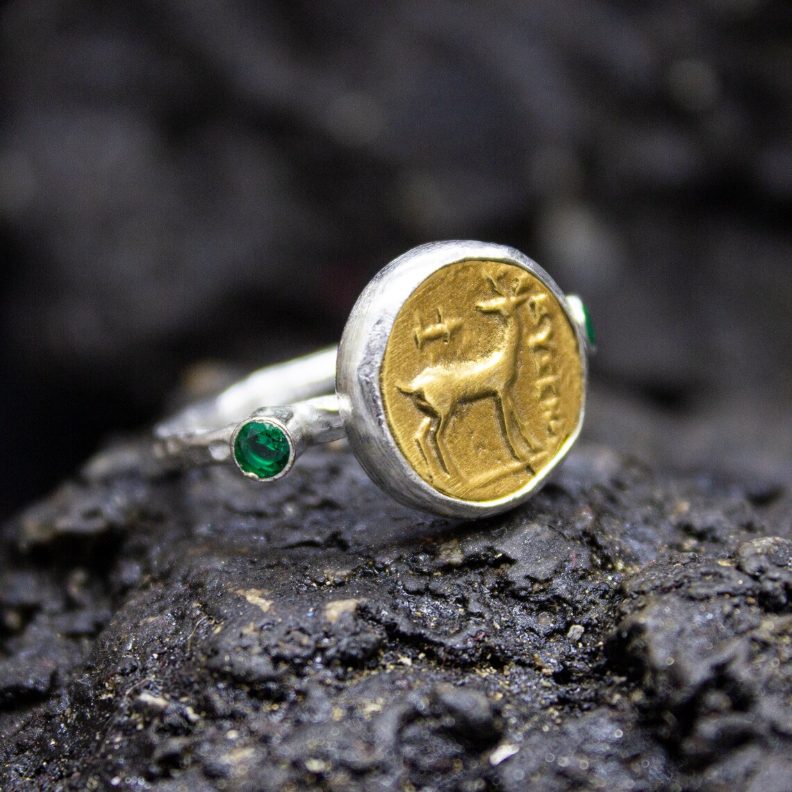 Artemis Ancient Mythology Deer Coin Ring 24K Gold Plated 925 - Etsy